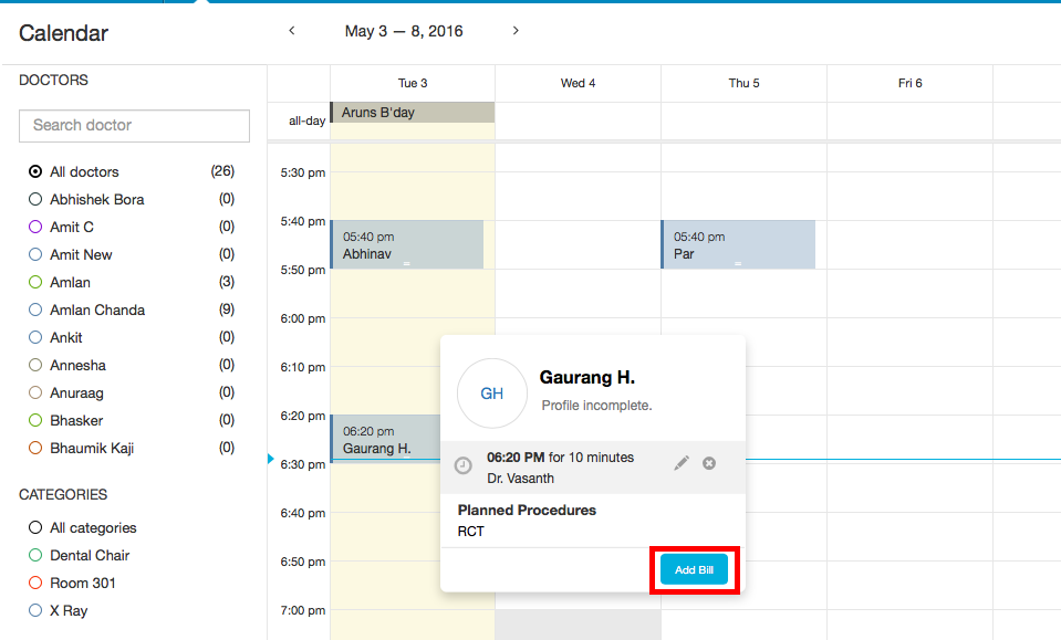 Billing from the Calendar – Practo Help